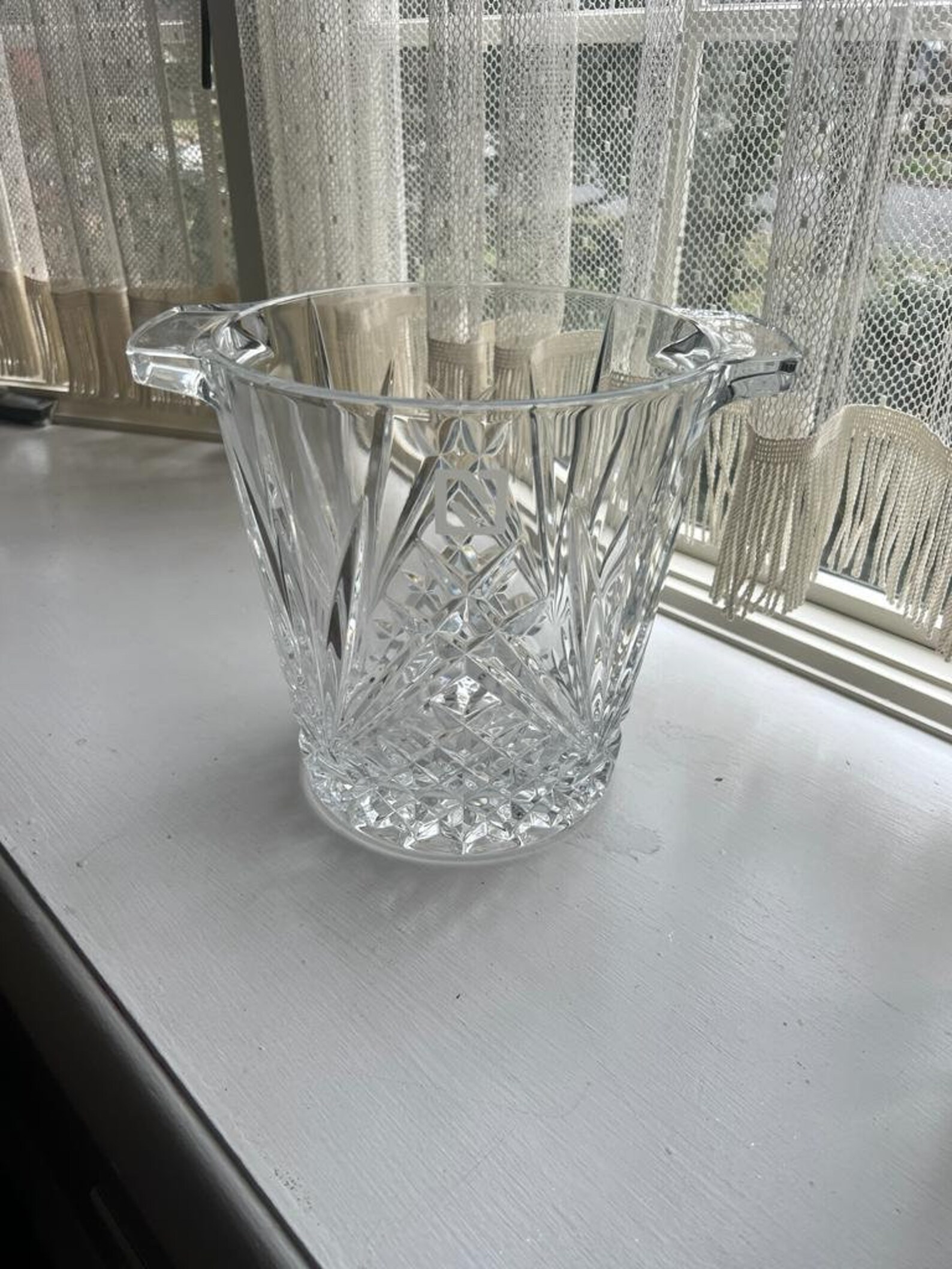 Vintage Cut Crystal Ice Bucket Elegant Starburst Design Heavy Clear ...
