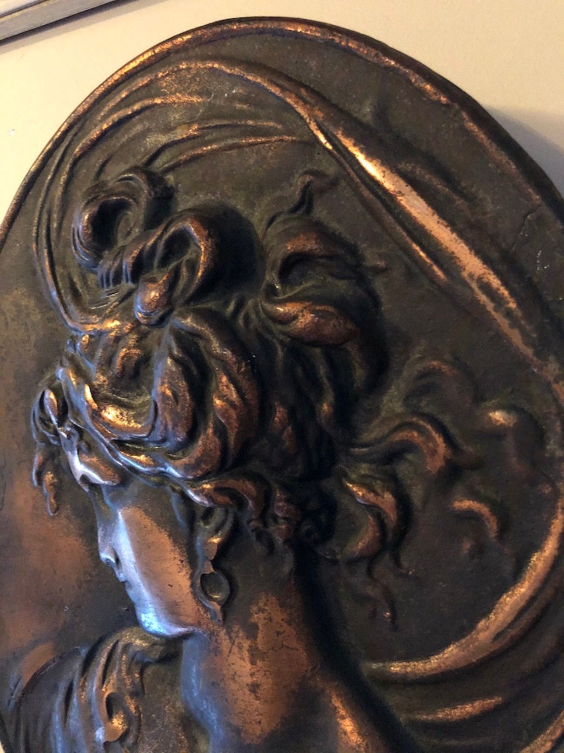Vintage Cast Iron Relief Woman Art Nouveau Plaque Copper Wash - Etsy