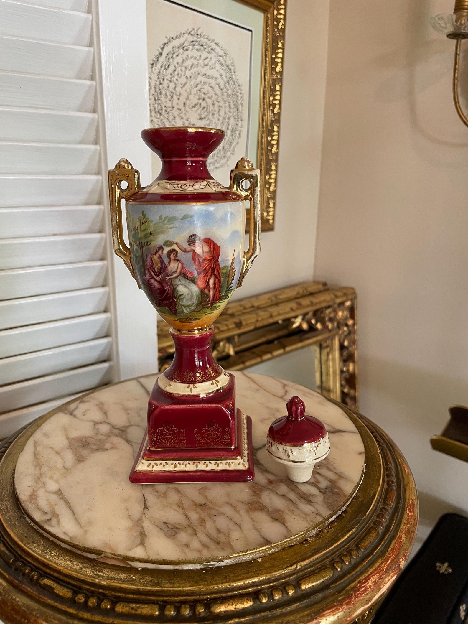 Antique Petite Porcelain Urn / Vase With Hand Painted Gilded Small Urn ...