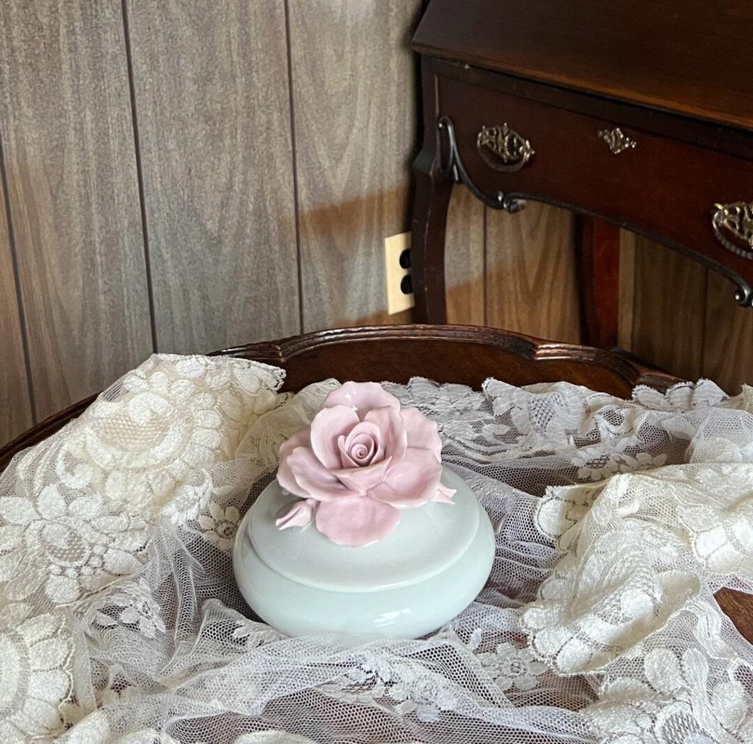 Vintage Porcelain Trinket With Pink Capodimonte Rose Jewelry - Etsy