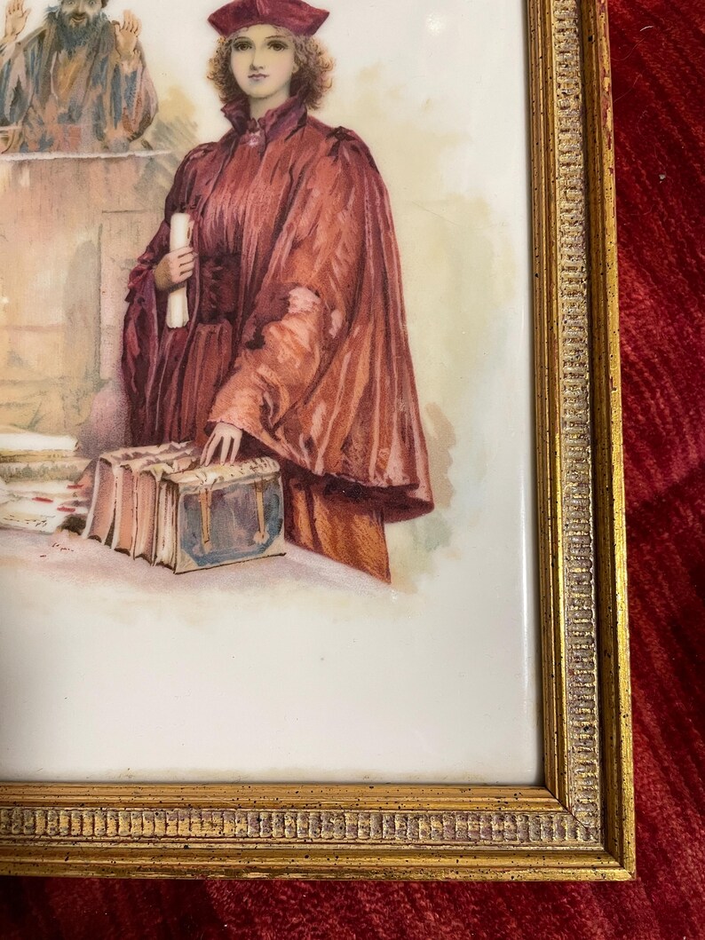 Vintage Graduation Themed Painting on Tile Art Framed Portrait of ...
