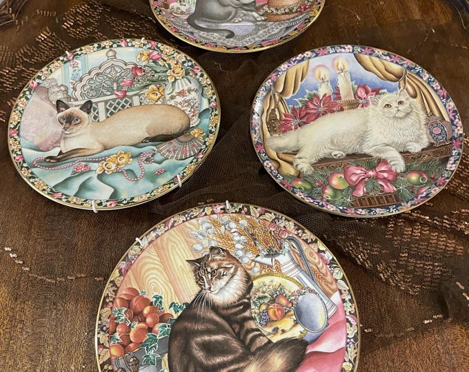 Set of Four Vintage Decorative Collector Cat Plates Featuring Siamese ...