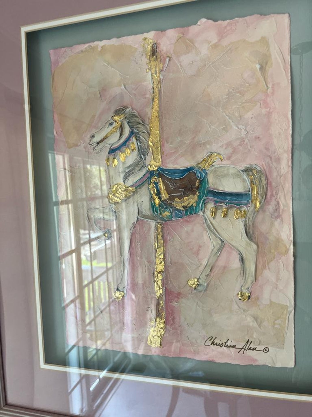 Pair of Original Art Work Carousel Acrylic Painting Collage - Etsy