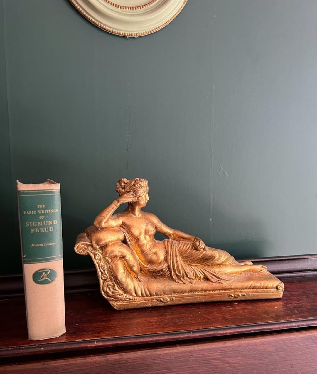 Vintage Gold Reclining Woman Statue Classical Lady Figurine Mid Century ...