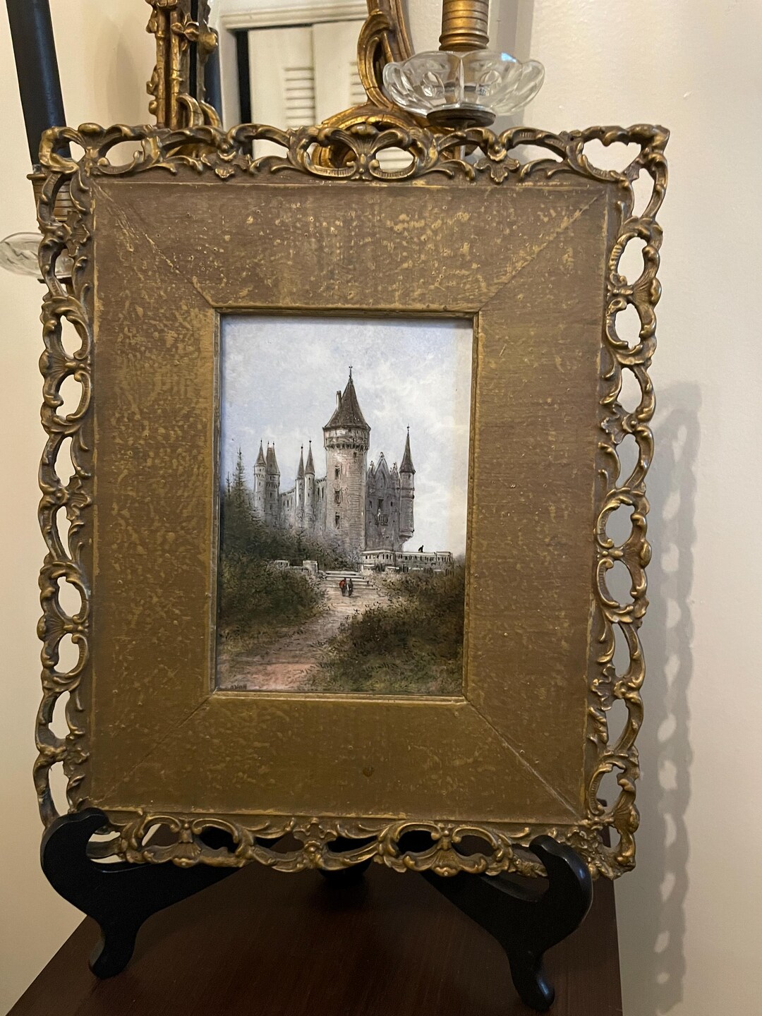 Vintage Hand-painted Castle Scene Ornate Gold Gilded Frame Romantic ...