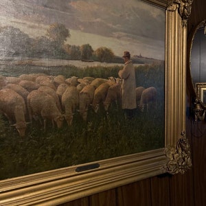 Antique Oil Painting Flock of Sheep Pastoral Painting Original Signed ...