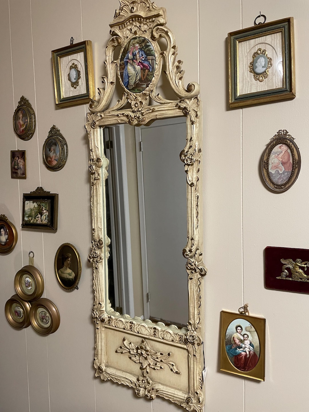 Vintage Italian Wood Hand Painted Portrait Pictured Ornate Mirror - Etsy