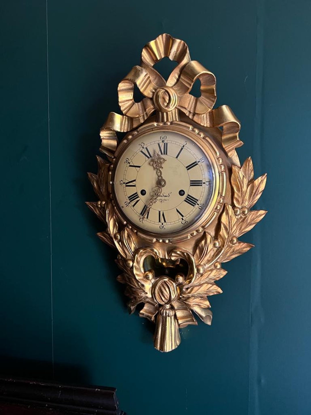 Vintage Gilt Wood Framed Swedish Wall Clock Westerstrand Cartel Clock ...