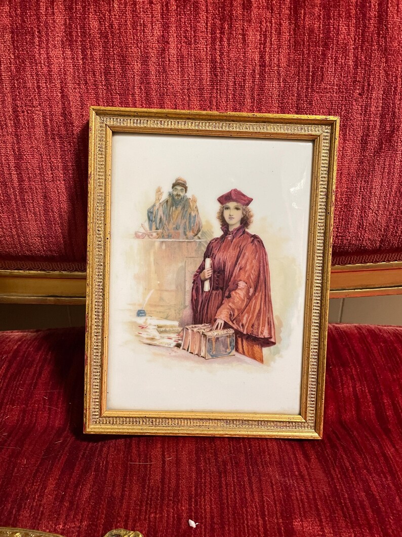 Vintage Graduation Themed Painting on Tile Art Framed Portrait of ...