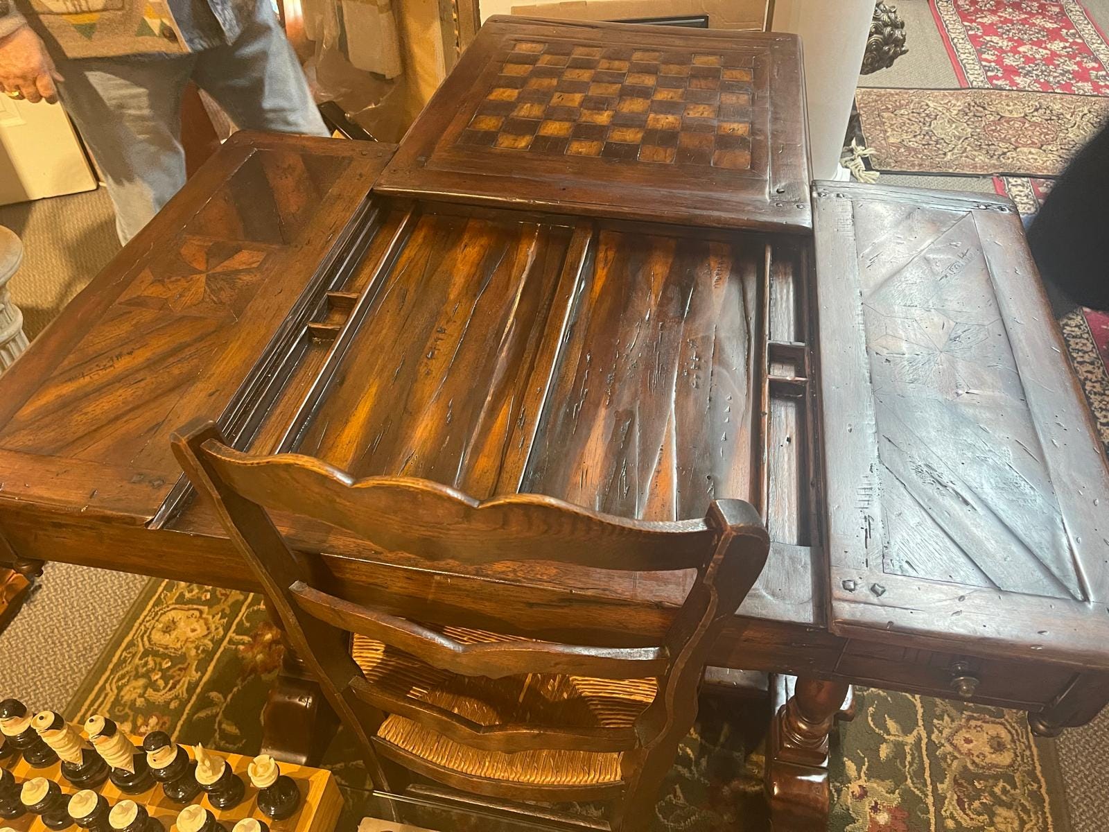 Antique Handcarved Walnut Chess Table Backgammon Game Table by Theodore ...