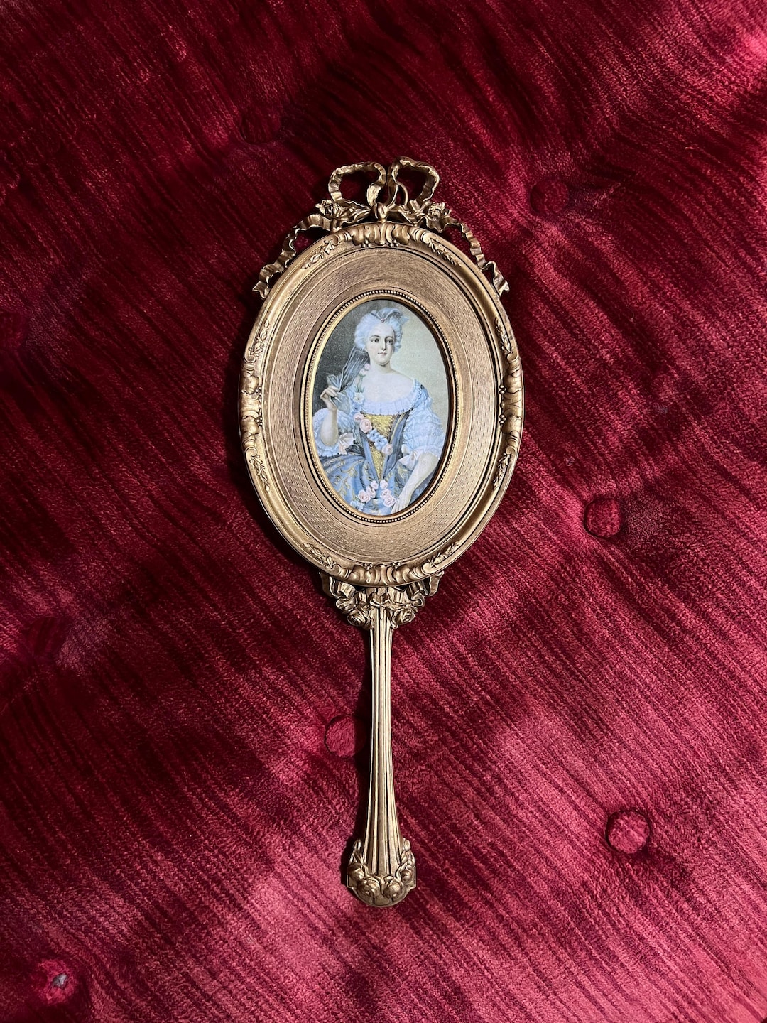 Victorian Style Brass Hand Mirror, Marie Antoinette Portrait, Rococo ...