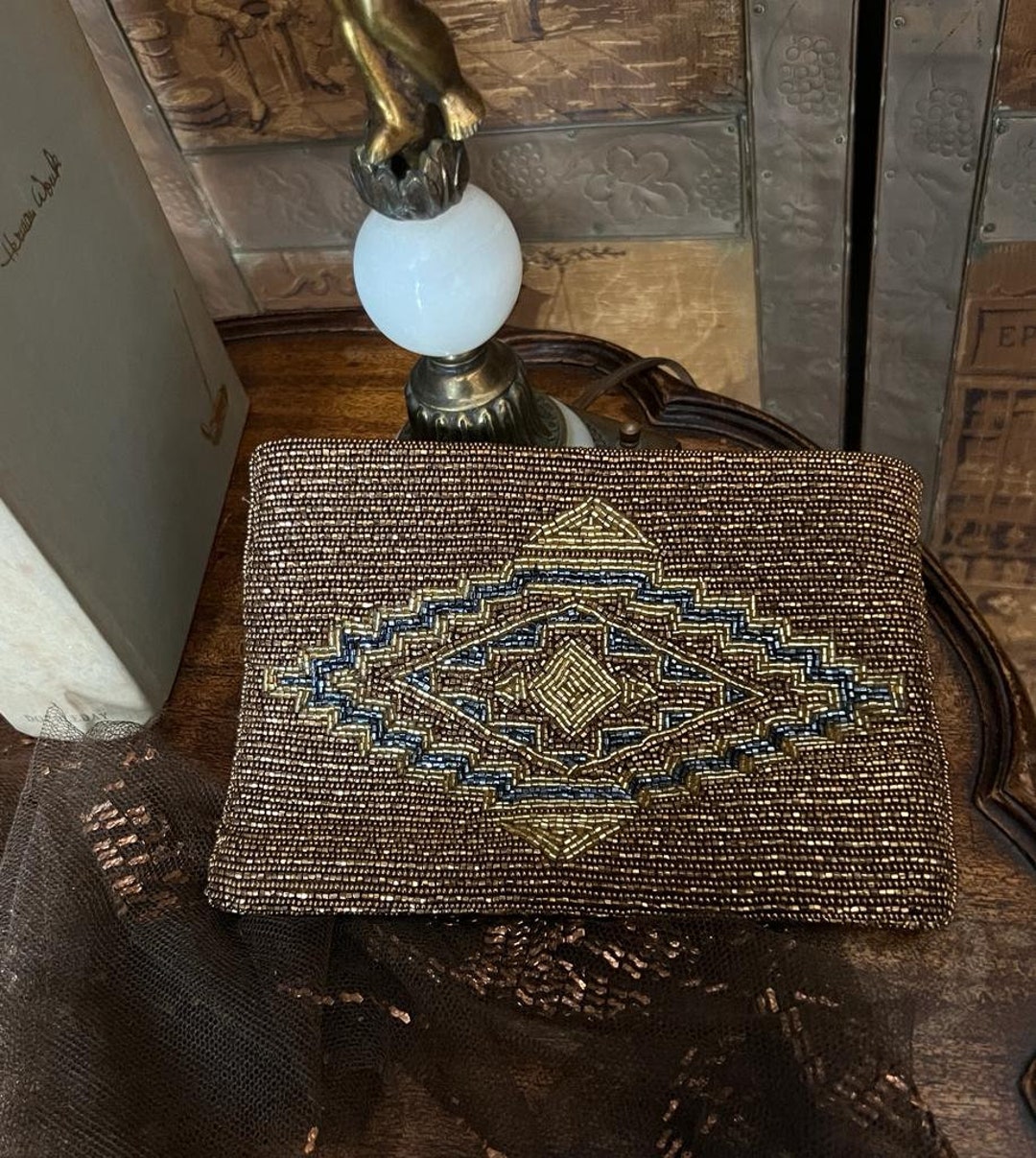 Vintage Copper Colored Hand Beaded Bag Embellished Purse - Etsy