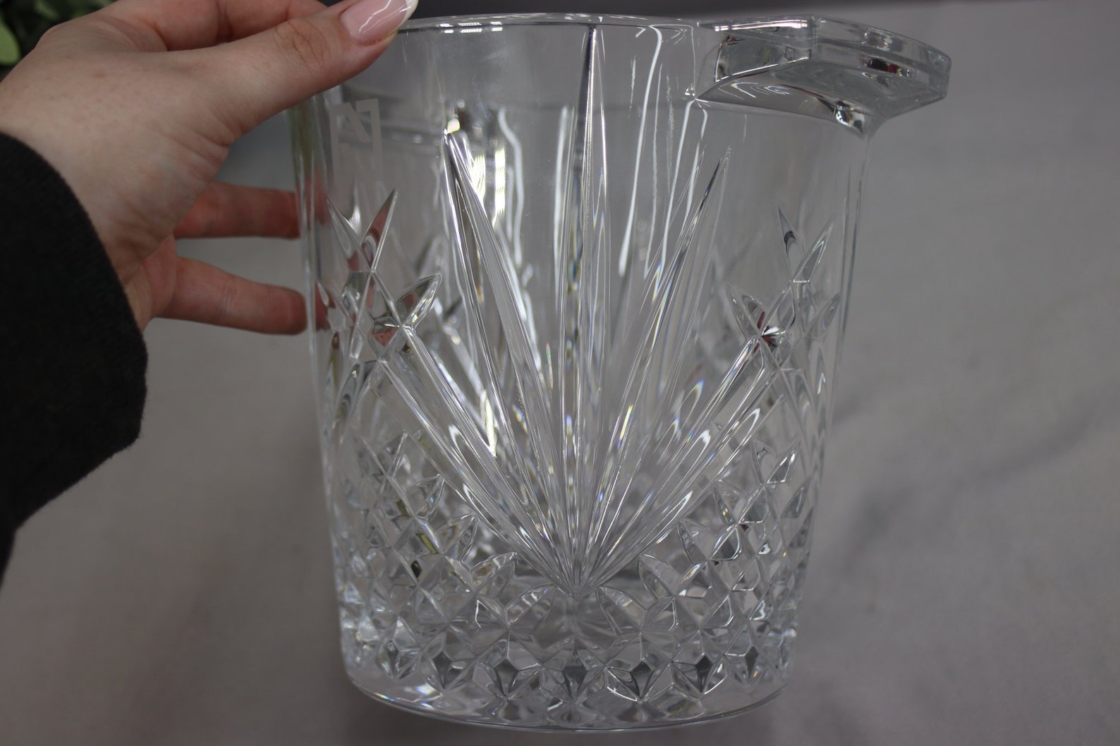 Vintage Cut Crystal Ice Bucket Elegant Starburst Design Heavy Clear ...