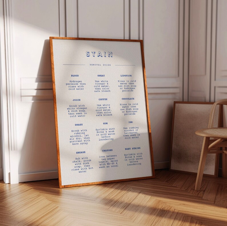 Laundry Symbols & Stain Removal Guide Prints - Set of 2 - Essential ...