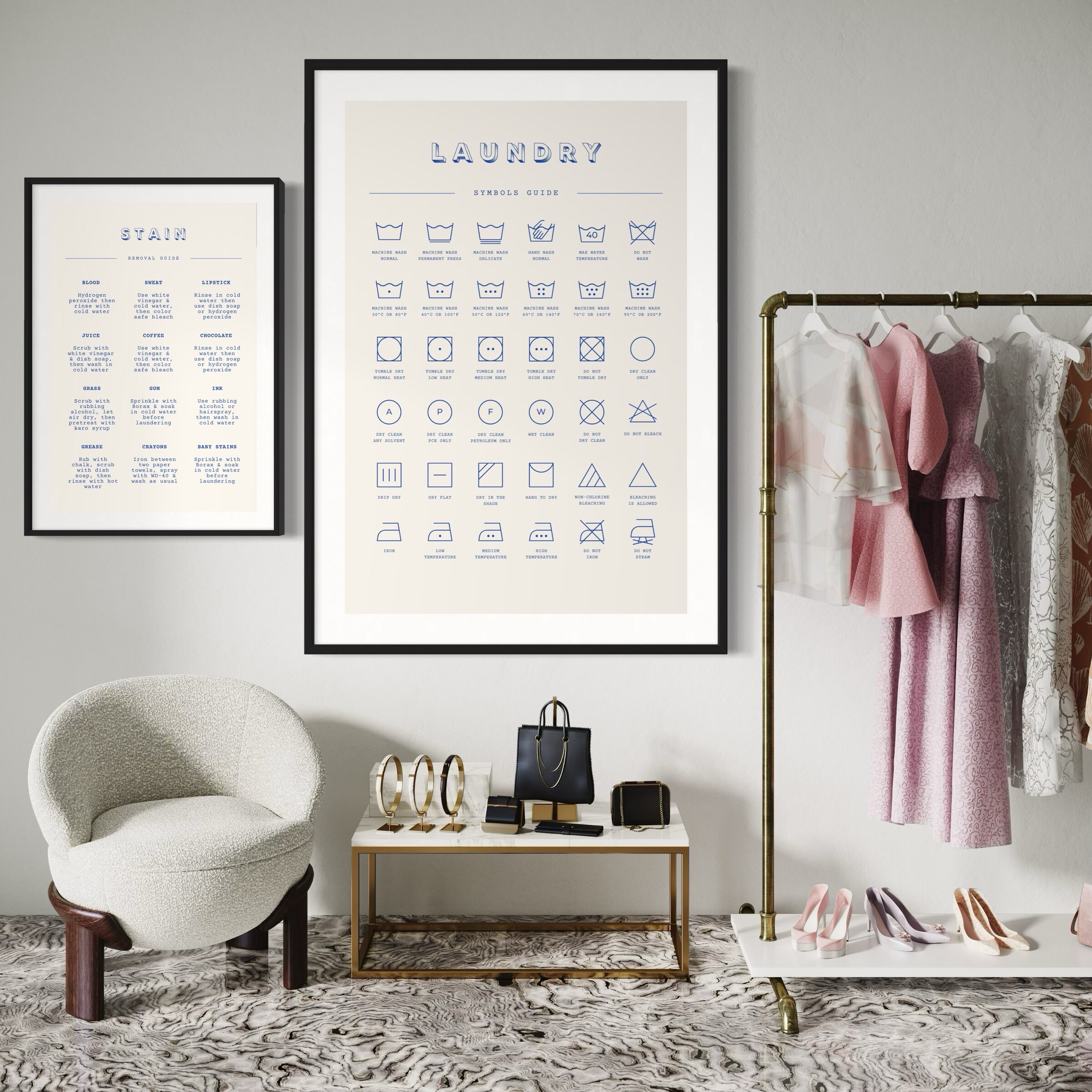 Laundry Symbols & Stain Removal Guide Prints - Set of 2 - Essential ...