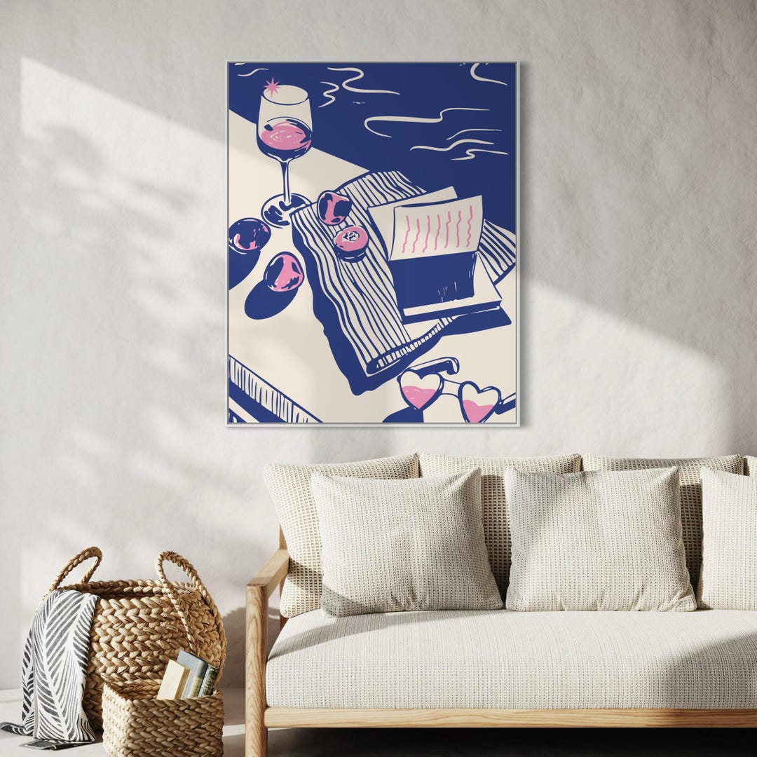 Peace in Paradise – Poolside Sketch Print, Navy Pink Digital Download ...