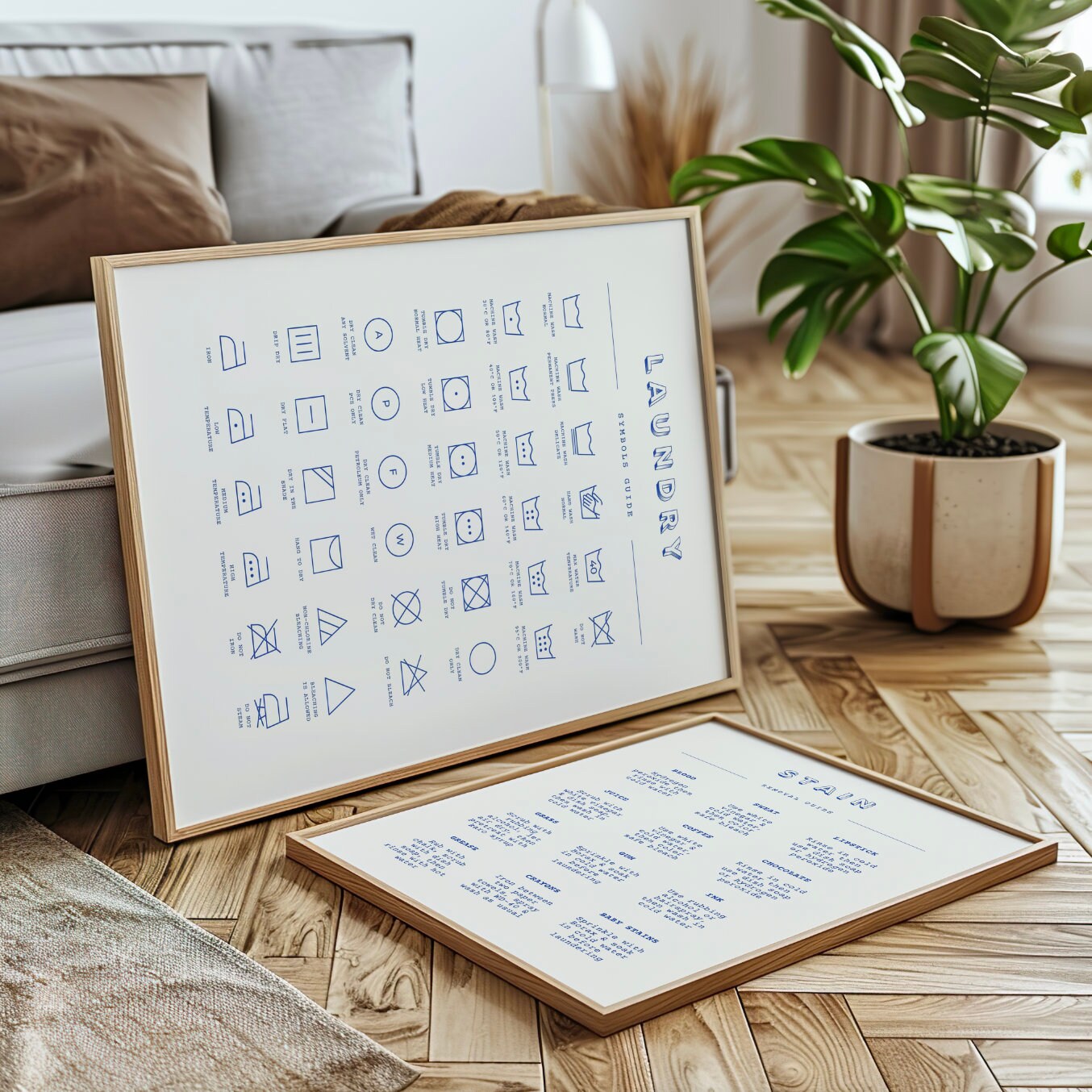 Laundry Symbols & Stain Removal Guide Prints - Set of 2 - Essential ...
