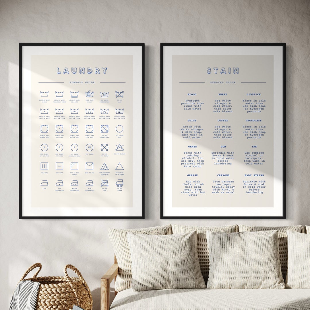 Laundry Symbols & Stain Removal Guide Prints - Set of 2 - Essential ...