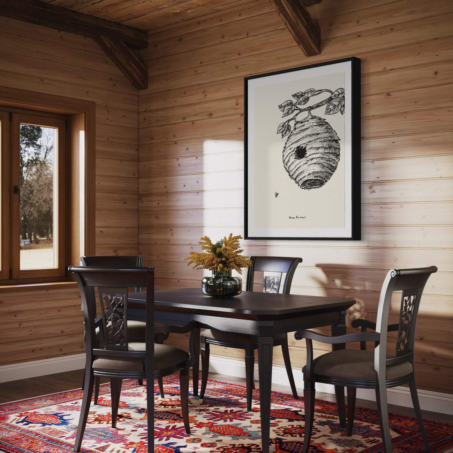 Honey, I'm Home - Bee Hive, Black and White Sketch Art - Rustic Country ...