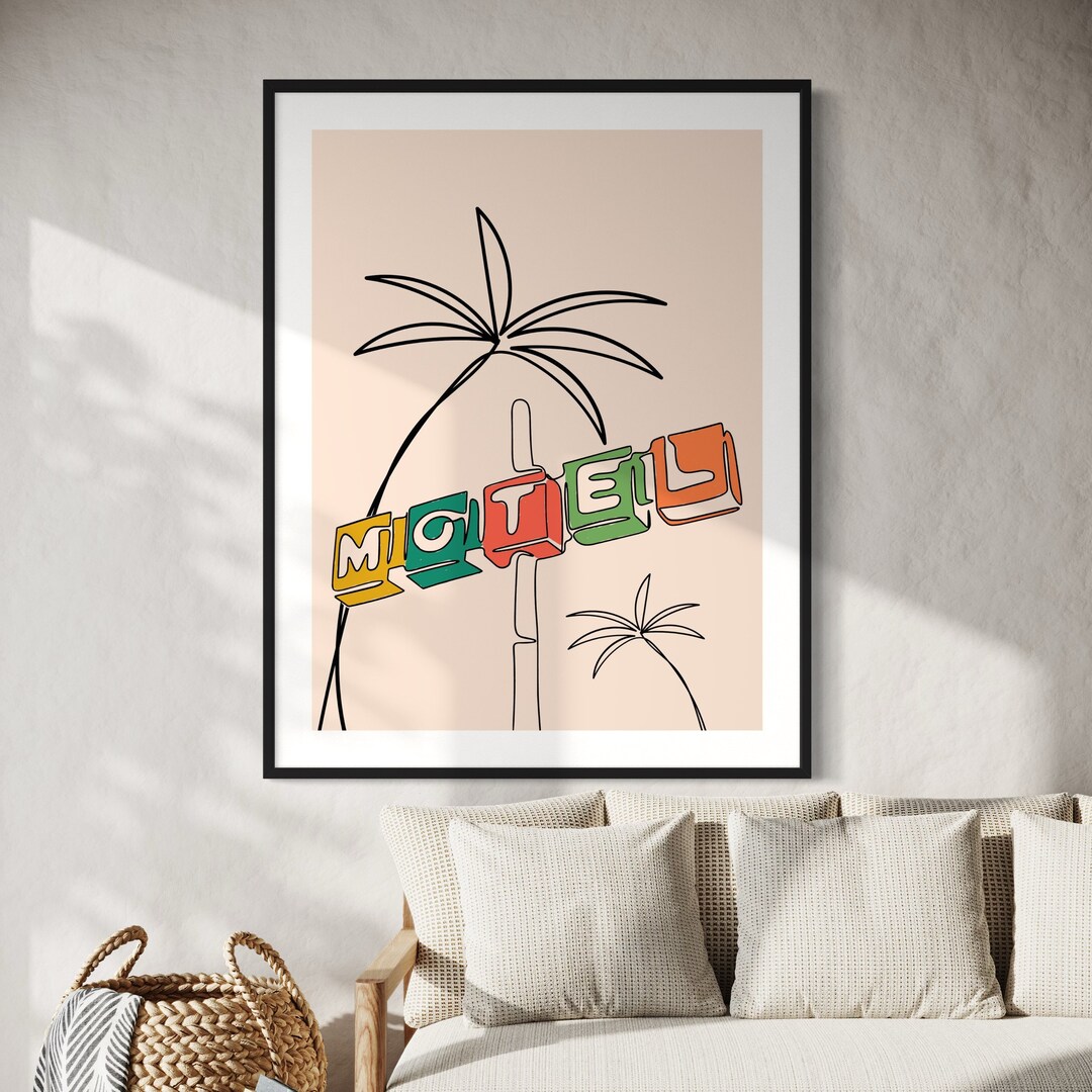 Retro Motel Sign Sketch Print - 70's Style Neon Motel Print - Etsy