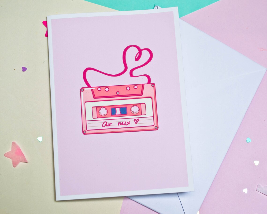 Valentines Mix Cassette Greeting Card Valentines Etsy