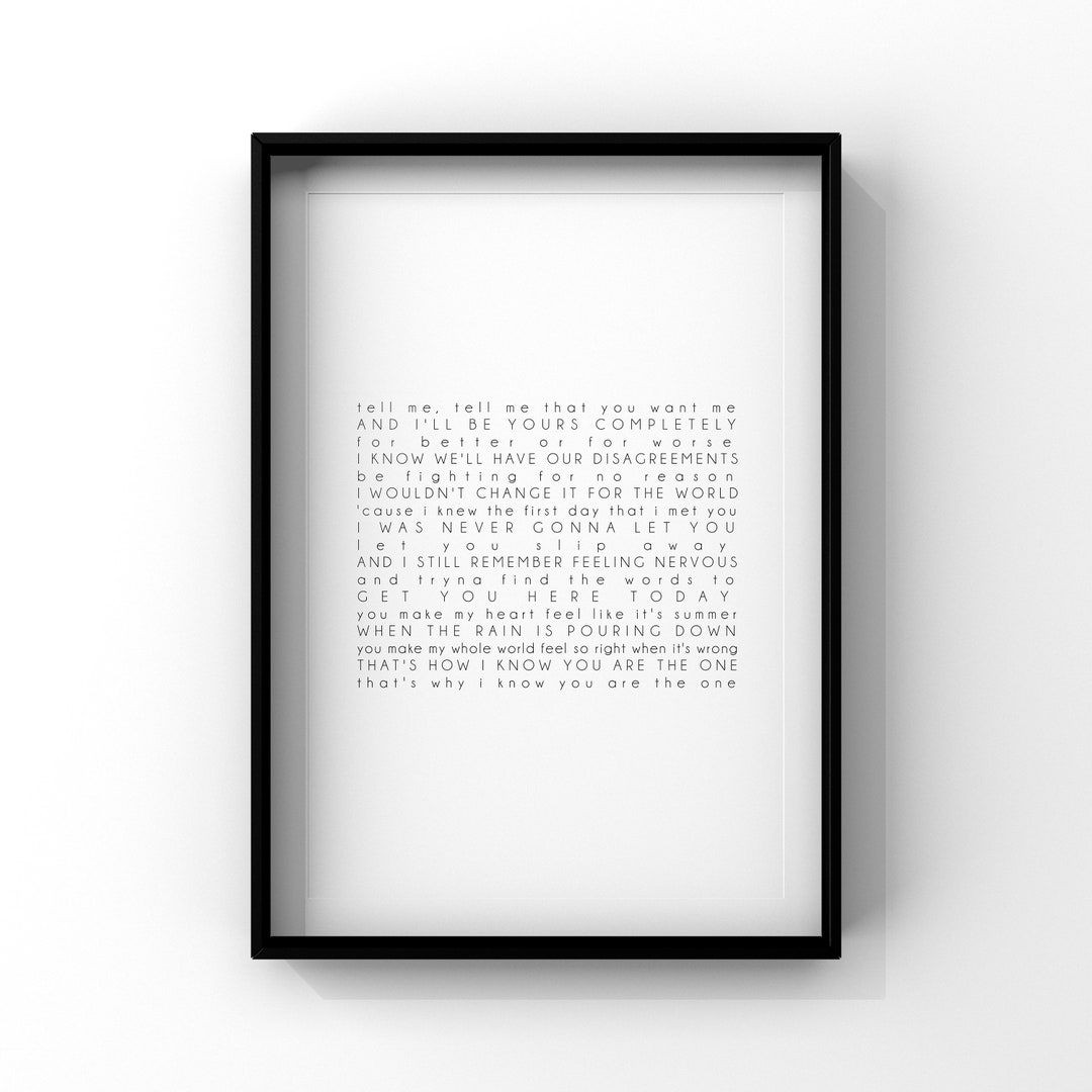 The One Song Lyrics | Song Lyric Prints | Wedding Gifts | Wedding Song ...