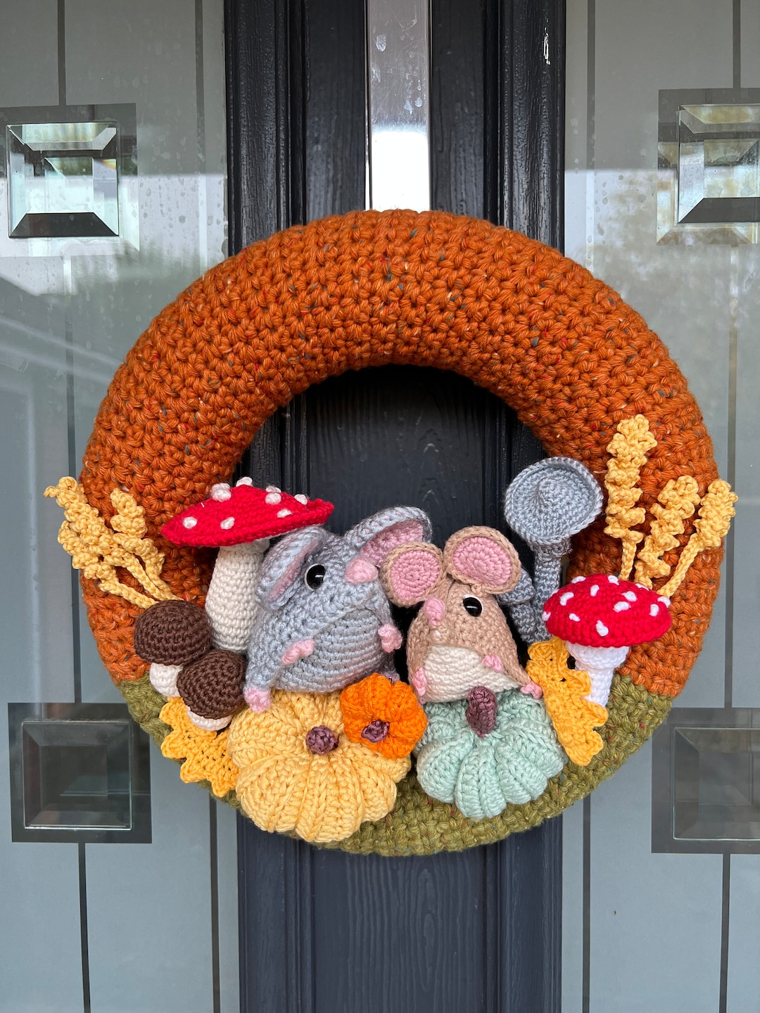 Crochet Autumn Door Wreath Pattern: Toadstools, Mice, Pumpkins (PDF ...