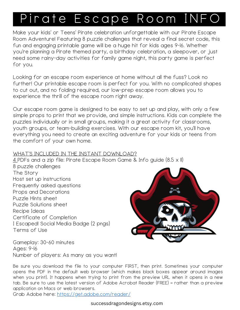 Pirate Escape Room Printable DIY Kit for Tweens Teens Family Friendly ...
