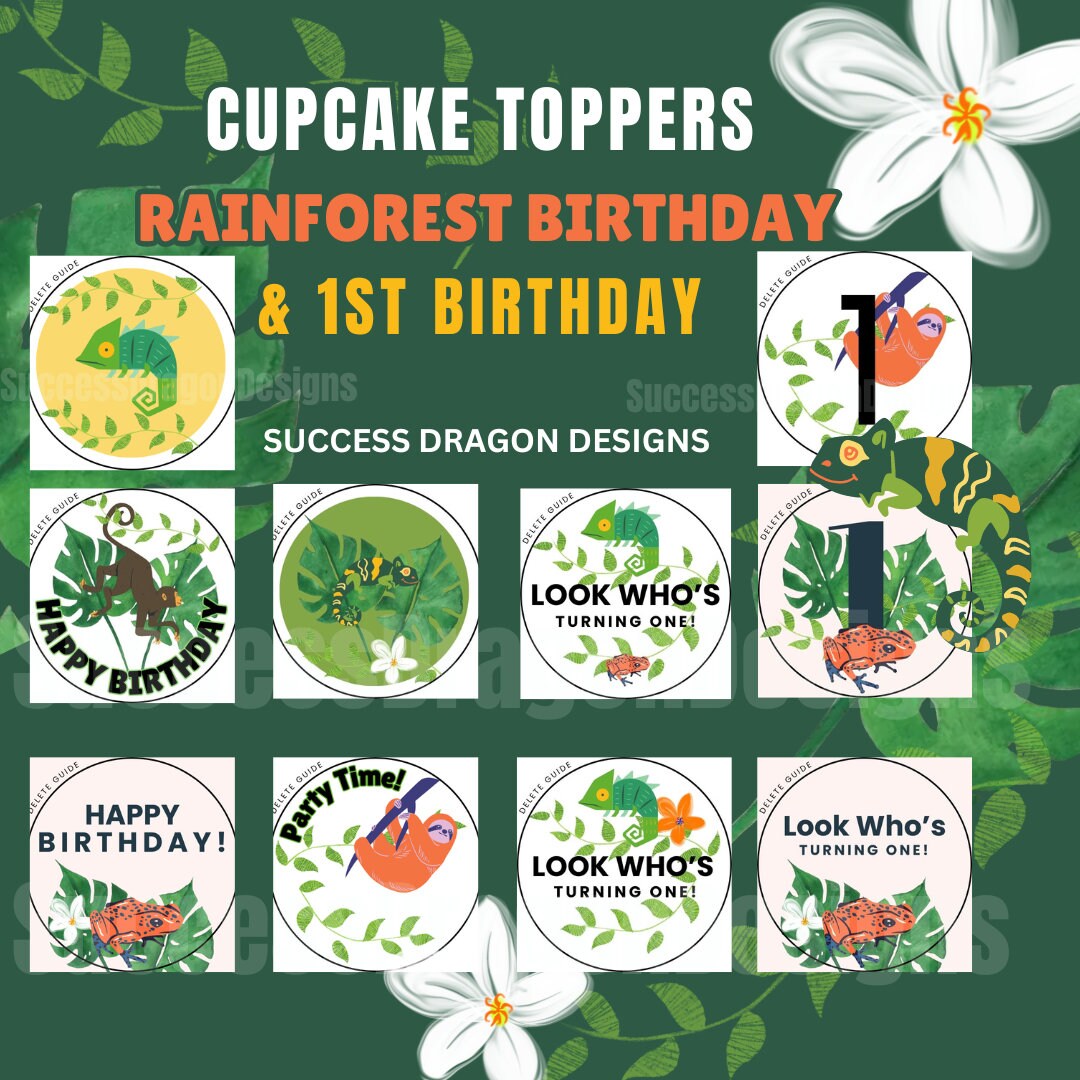 Rainforest Animals Cupcake Toppers: DIY Birthday Party Decor (PDF) - Etsy