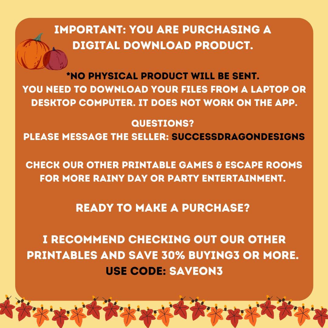 Thanksgiving Scavenger Hunt for Kids Turkey Themed Treasure Hunt Crack the Code Hunt for Clues ...