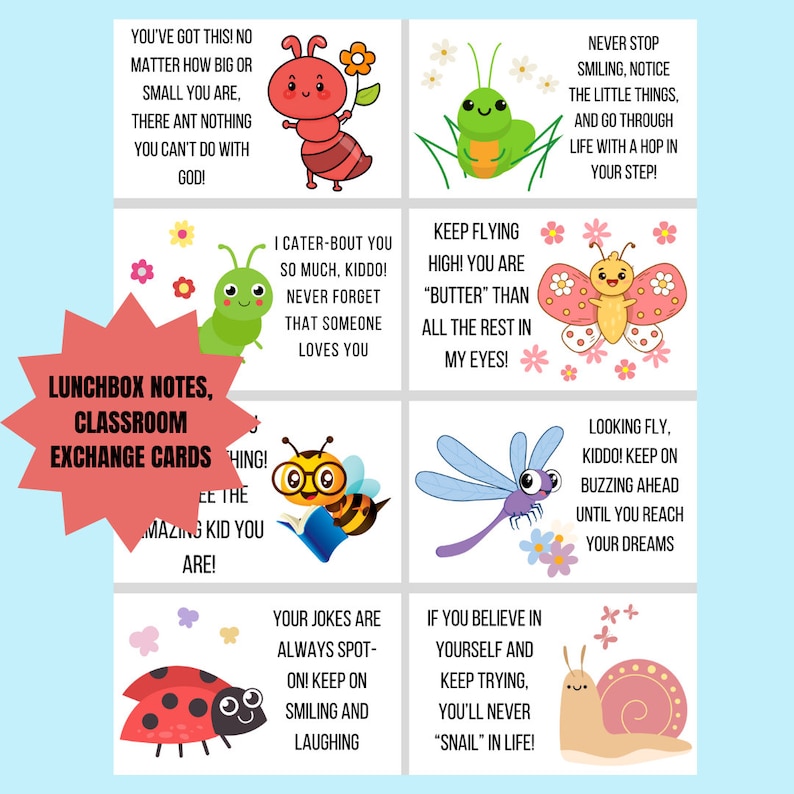 Back to School Lunch Box Notes Printable Affirmation Cards Ladybugs ...