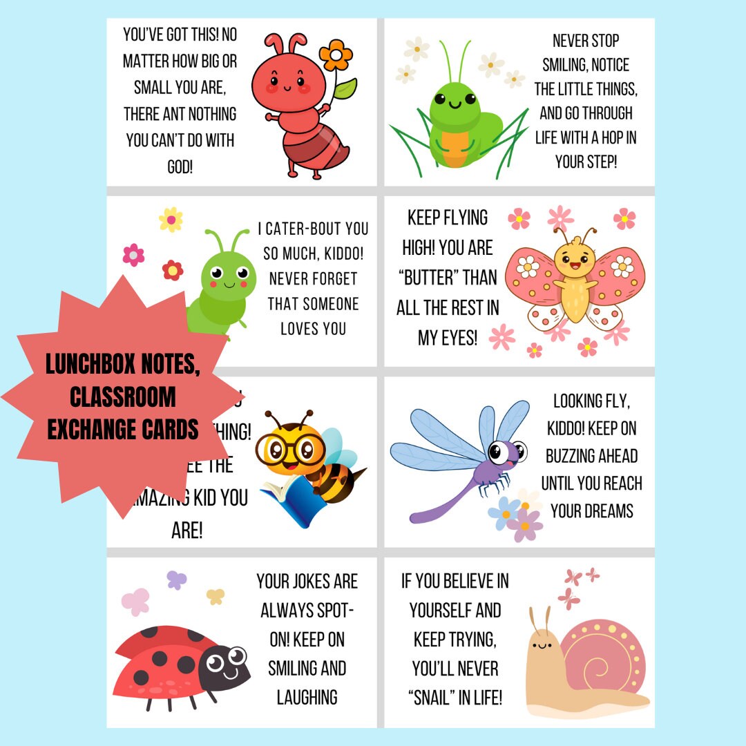 Back to School Lunch Box Notes Printable Affirmation Cards Ladybugs ...