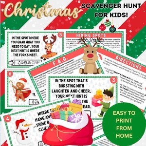 Kids Christmas Scavenger Hunt Game With Decoder Clues Christmas Party ...