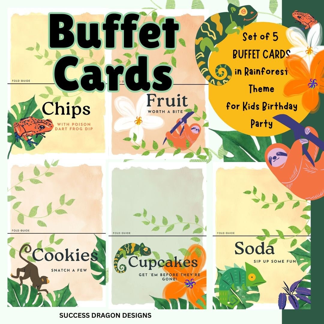 Rainforest Animals Birthday Buffet Cards: Editable Template (digital ...