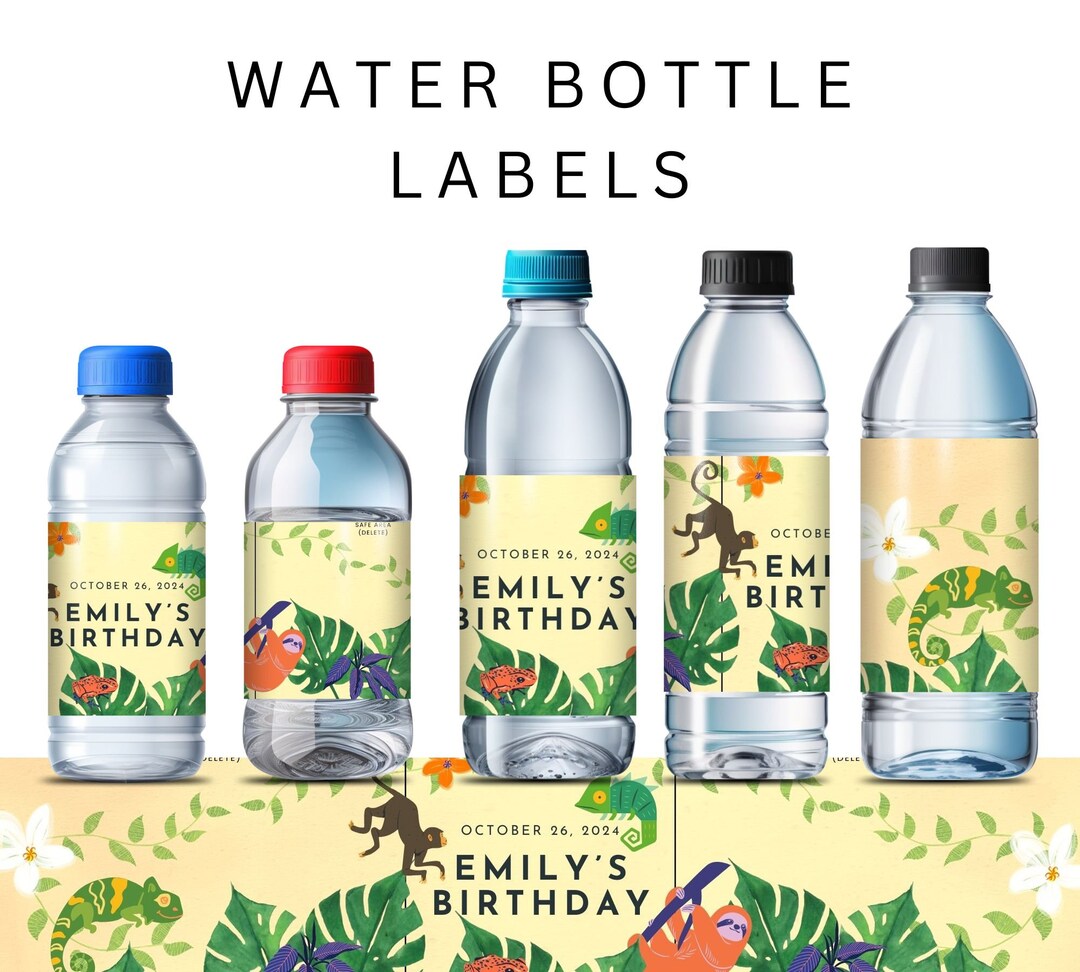 Rainforest Animals Birthday Party Water Bottle Labels (editable Canva ...