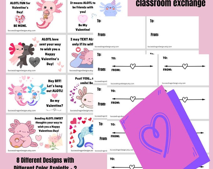 Axolotl Valentine's Day Cards, Axolotl Valentines Cards, Printable ...