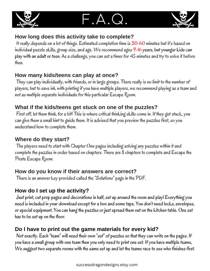 Pirate Escape Room Printable DIY Kit for Tweens Teens Family Friendly ...