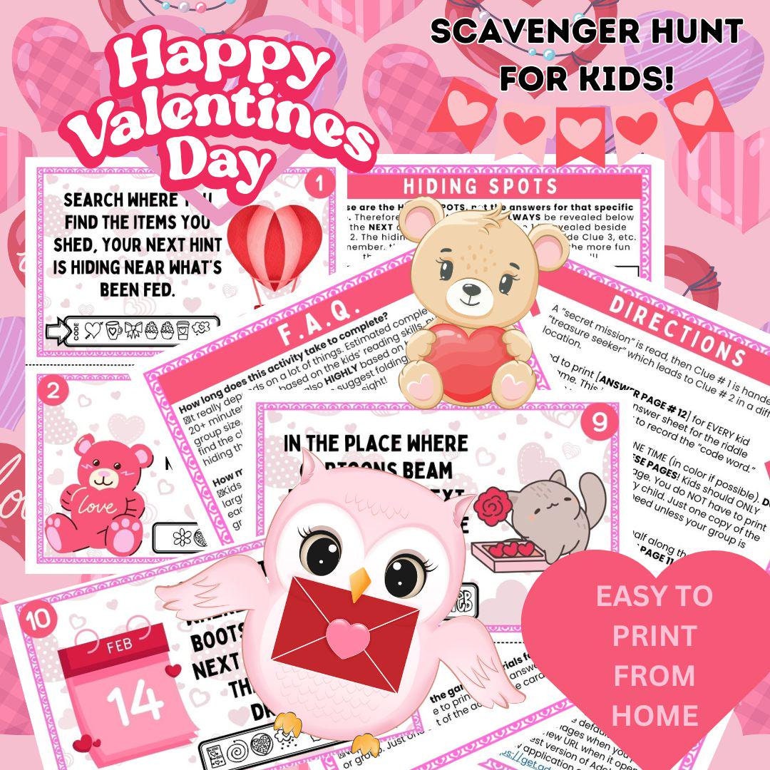 Valentines Day Party Game Scavenger Hunt Game for Kids Printables Kids ...