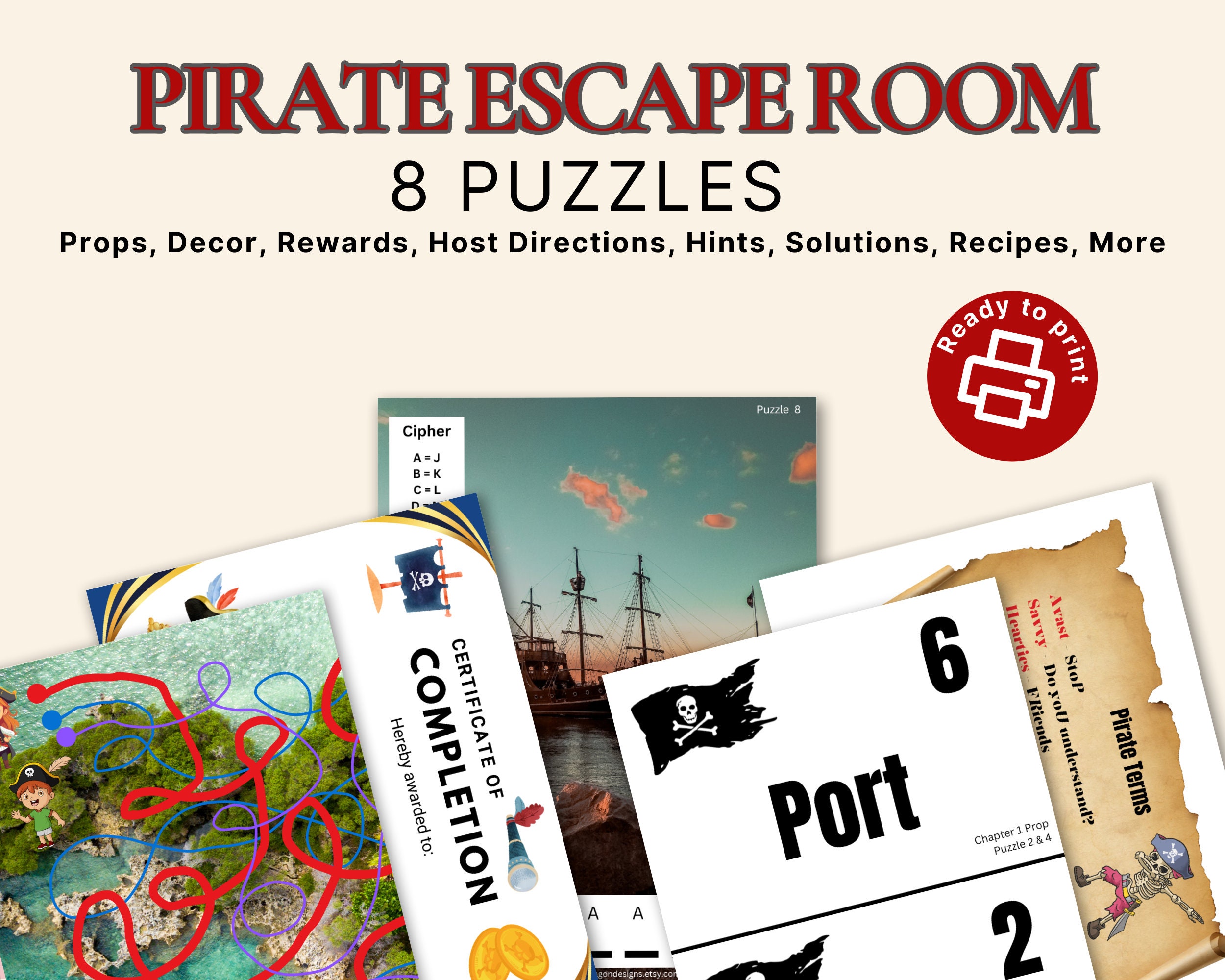 Pirate Escape Room Printable DIY Kit for Tweens Teens Family Friendly ...