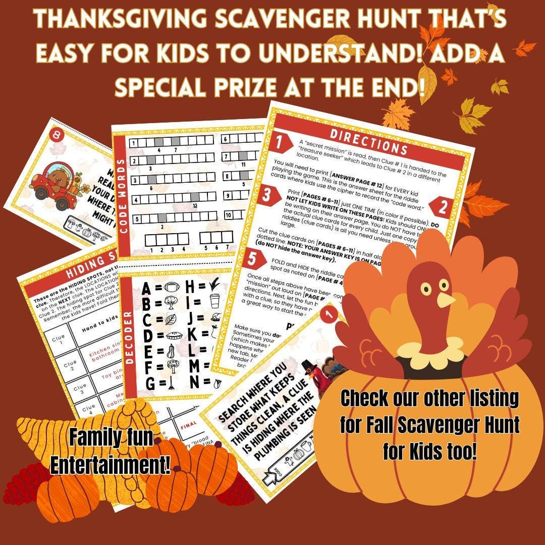 Thanksgiving Scavenger Hunt for Kids Turkey Themed Treasure Hunt Crack ...