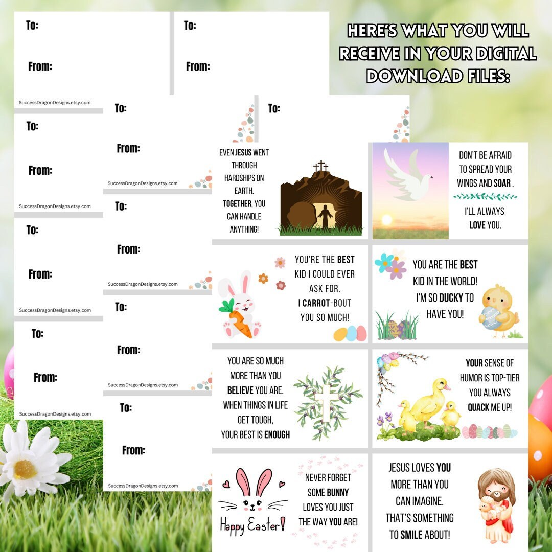 EASTER Lunchbox Notes Kids Printables Affirmations Easter Party Favors ...