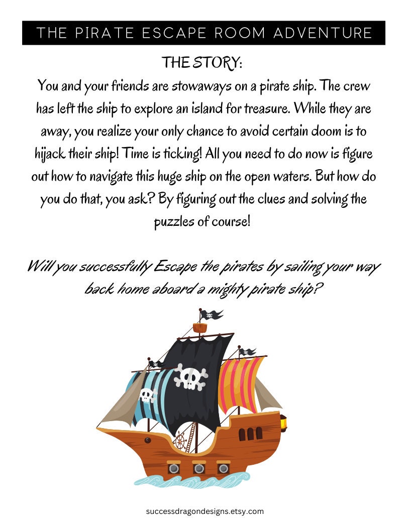Pirate Escape Room Printable DIY Kit for Tweens Teens Family Friendly ...