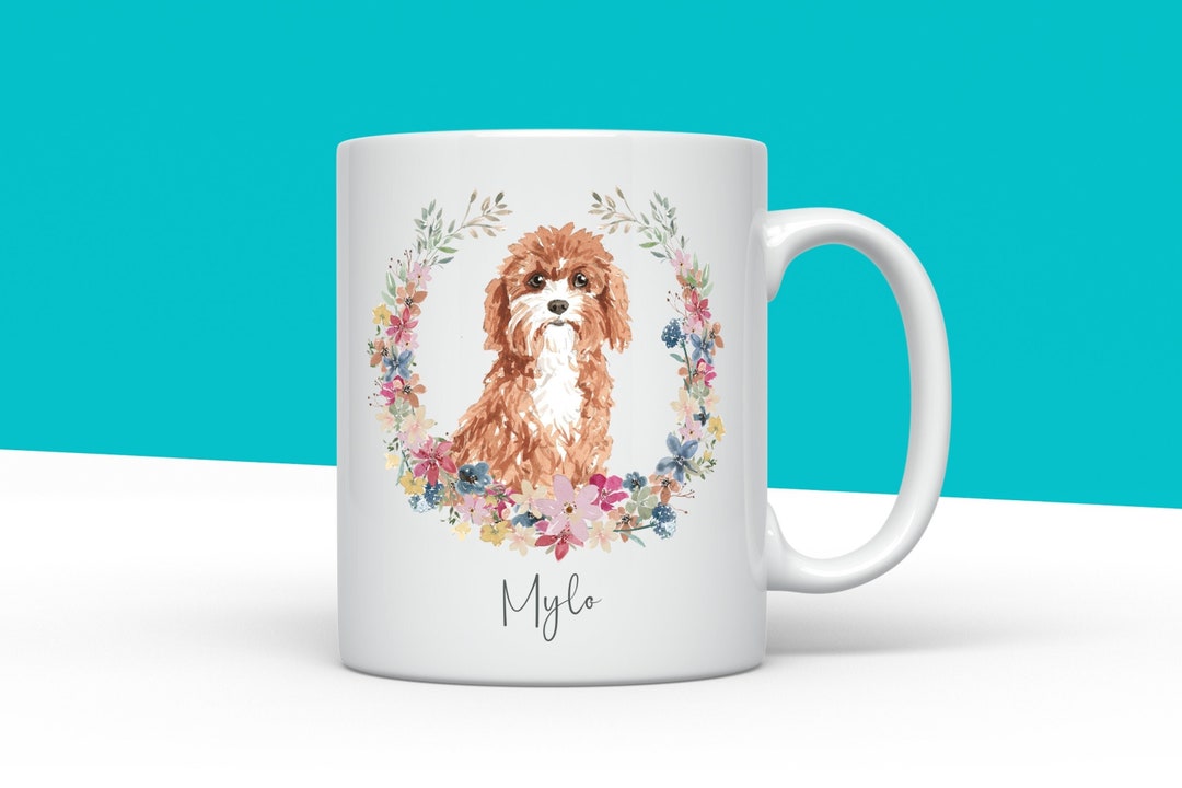 Personalised Cavapoo Mug, Floral Cavapoo Gift, Custom Cavapoo Mug Dog ...