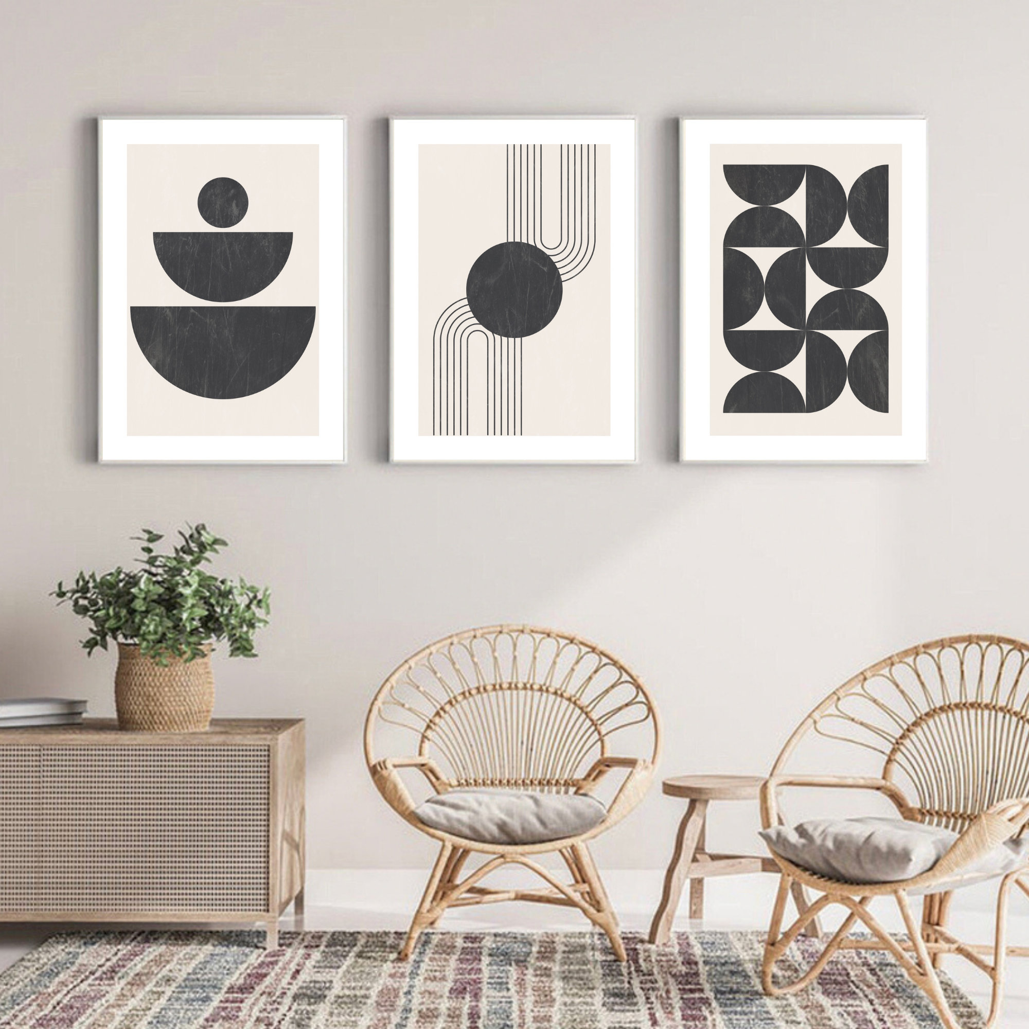 Boho Style Set of 3 Prints, Neutral Tones Modern Wall Art, Scandinavian ...