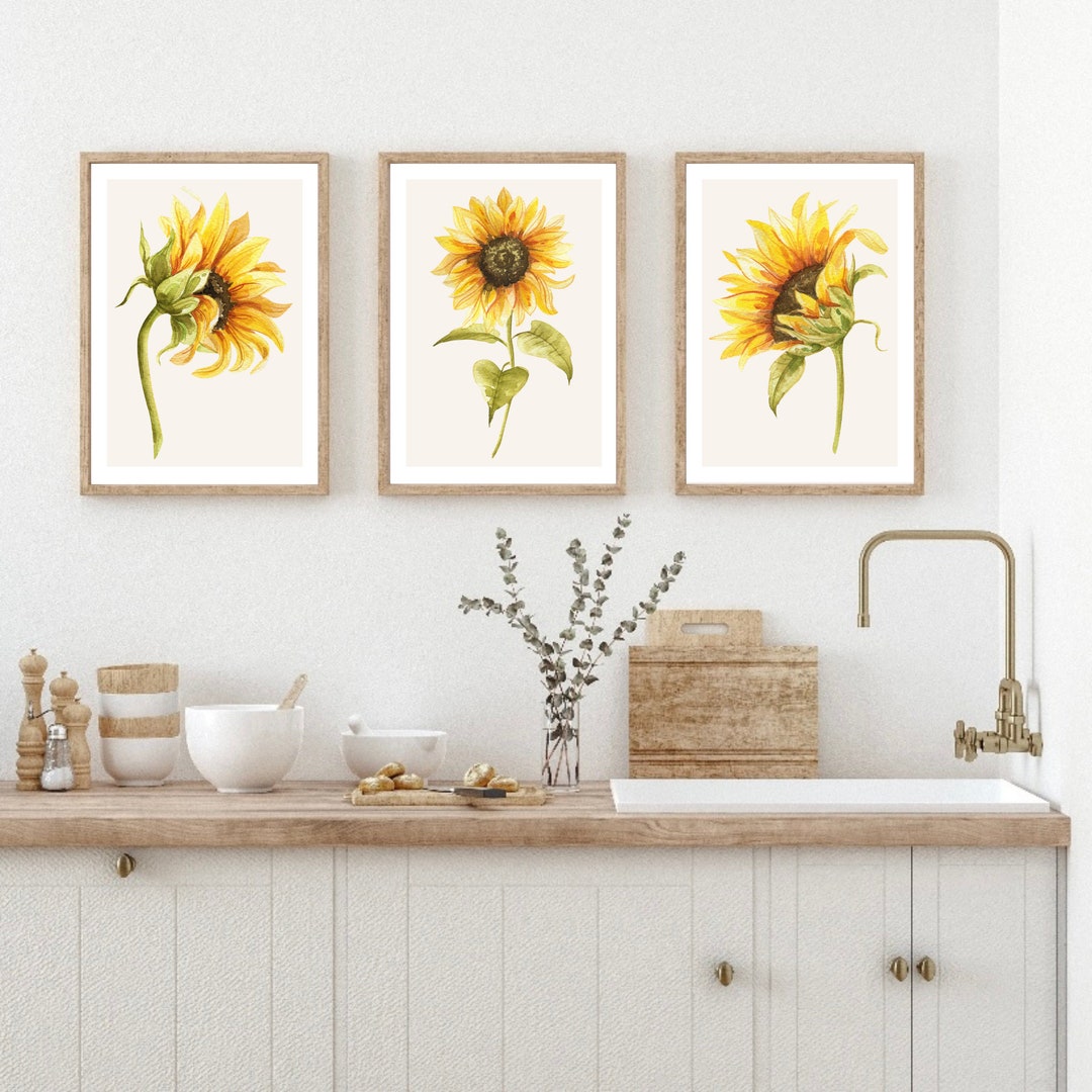 Set of 3 Prints, Sunflower Print, Sunflower Wall Art, Kitchen Prints ...