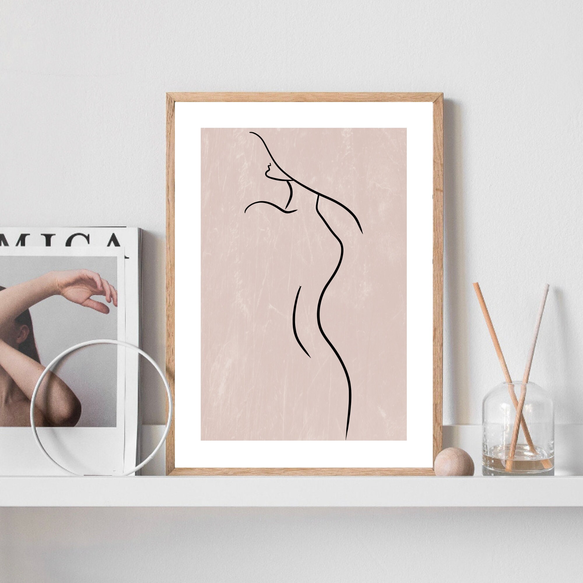 Woman Line Art Woman Line Drawing Abstract Line Art Pink - Etsy