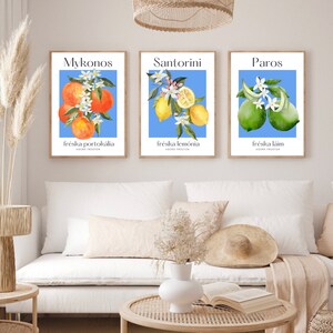 Citrus Fruit Print, Greece Print, Set of 3 Fruit Art Prints, Fruit Wall ...
