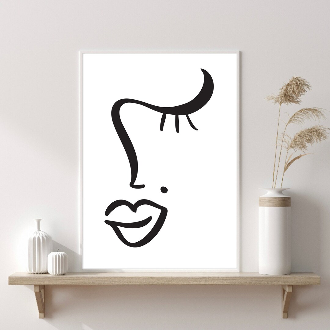 Abstract Woman Line Art, Female Face Printable Wall Art, Line Face ...