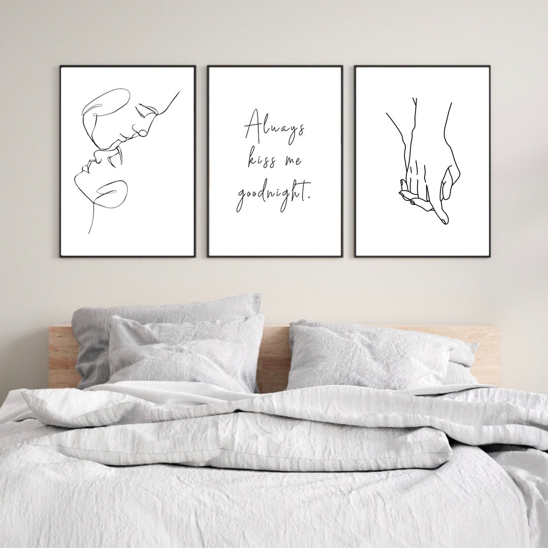 Set of 3 Bedroom Prints, Always Kiss Me Goodnight, Wall Prints, Home ...
