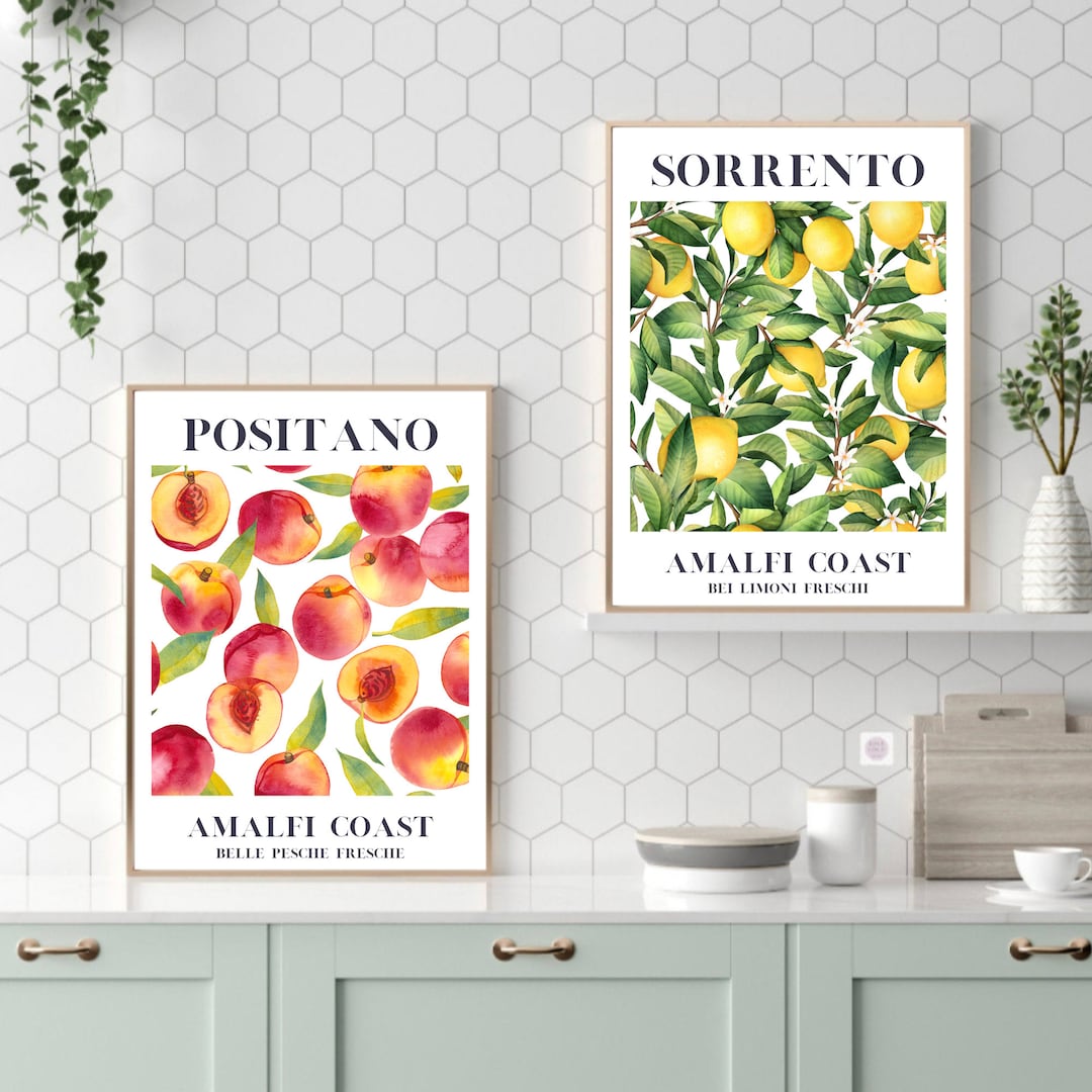 Set of 2 Prints, Italian Fruit Print, Sorrento Lemon Print, Positano ...